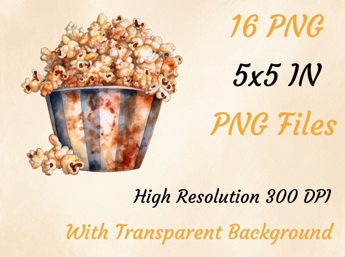 16 PNG Watercolor Popcorn Clipart, Popcorn Bowl Clip Art, Popcorn Stand ...