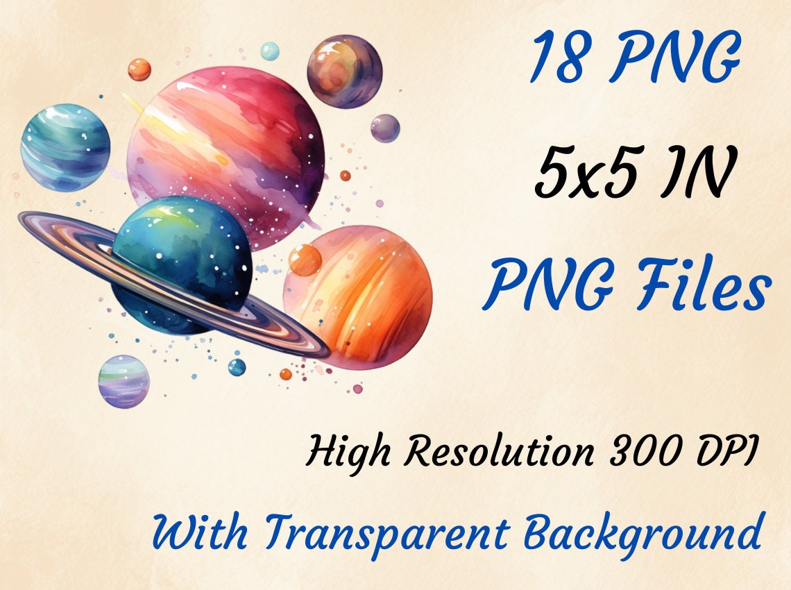 18 PNG Watercolor Planets Clipart, Outer Space, Sci-fi, Stars ...