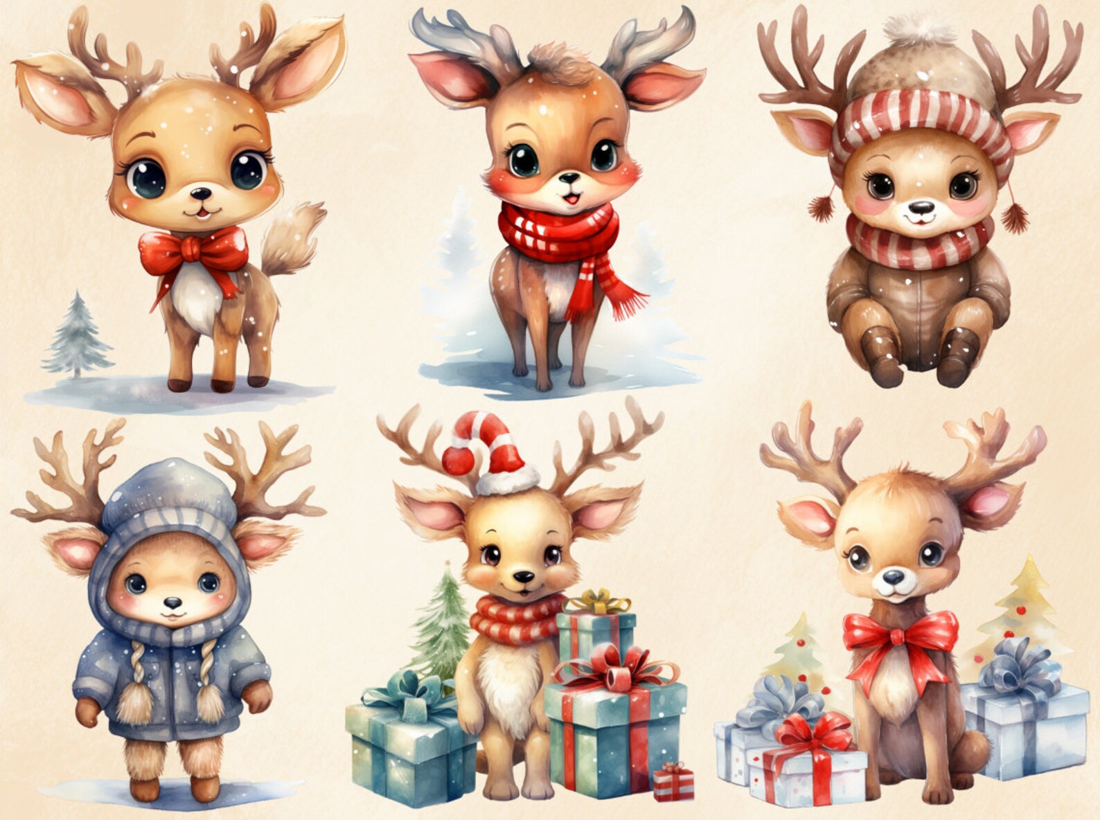 30 PNG Watercolor Cute Reindeer Clipart, Christmas Reindeers, Woodland ...