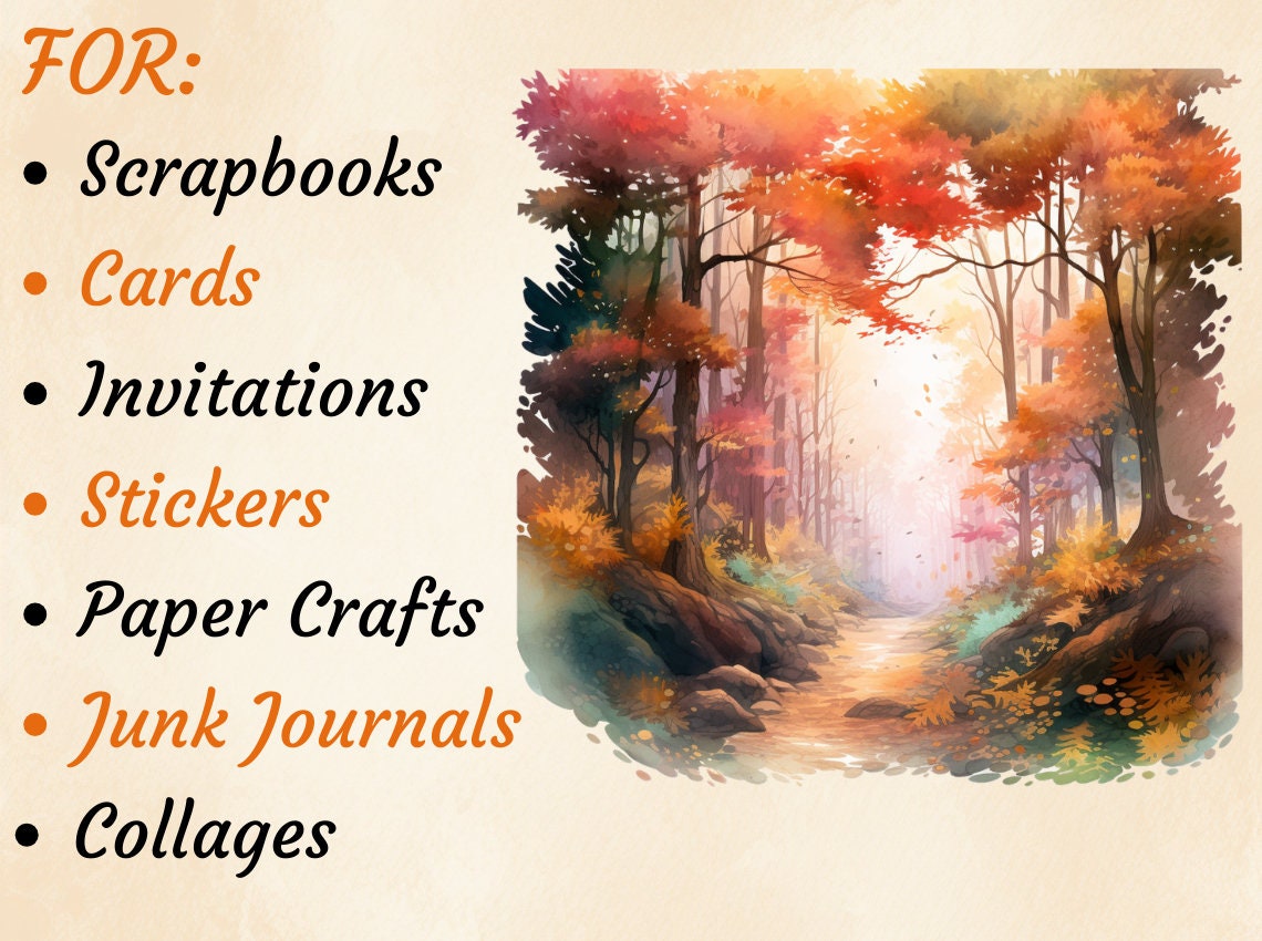22 PNG Watercolor Fall Forest Clipart, Magical Forest Clipart, Fantasy ...