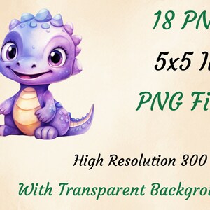 Watercolor Baby Dinosaur Clipart: Nursery Decor PNG Bundle (commercial ...