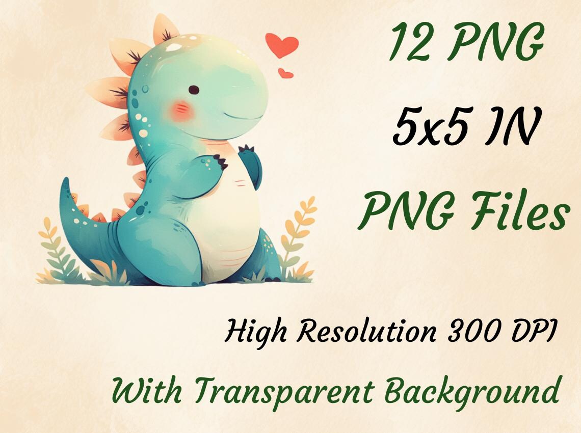 Watercolor Baby Dinosaur Clipart: Nursery Decor PNG Bundle (digital ...