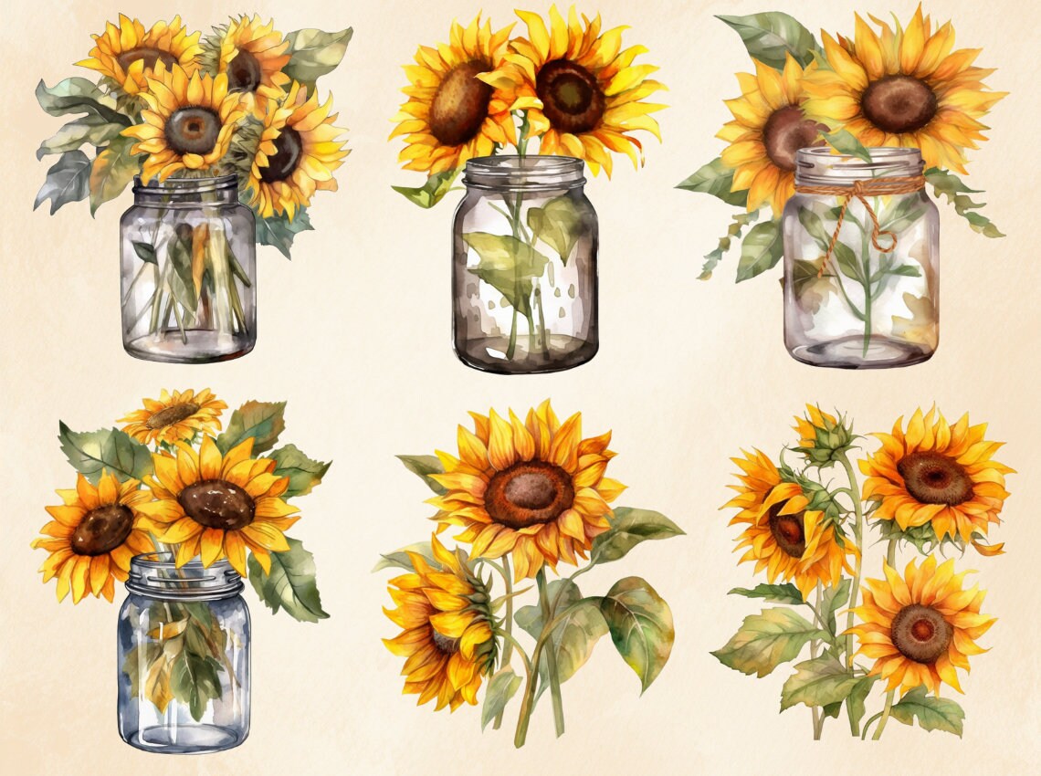 21 PNG Watercolor Sunflower Clipart, Bundle Sunflower Clip Art ...