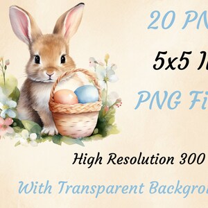 20 PNG Watercolor Easter Bunny Clipart, Spring Bunnies, Easter Baskets ...