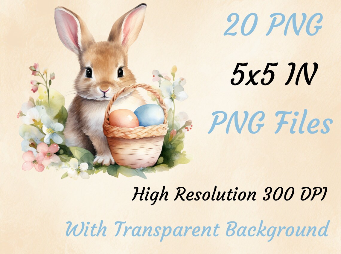 20 PNG Watercolor Easter Bunny Clipart, Spring Bunnies, Easter Baskets ...
