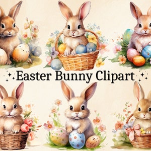 20 PNG Watercolor Easter Bunny Clipart, Spring Bunnies, Easter Baskets ...