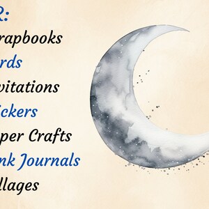 Watercolor Moon Clipart: Blue & Yellow Full/half Moon Pngs (commercial ...