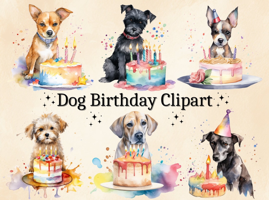 16 PNG Watercolor Birthday Dog Clipart, Funny Birthday Party Dog PNG ...