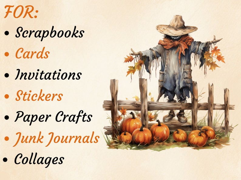 16 PNG Watercolor Scarecrow Clipart, Halloween Scarecrow Clipart, Fall ...