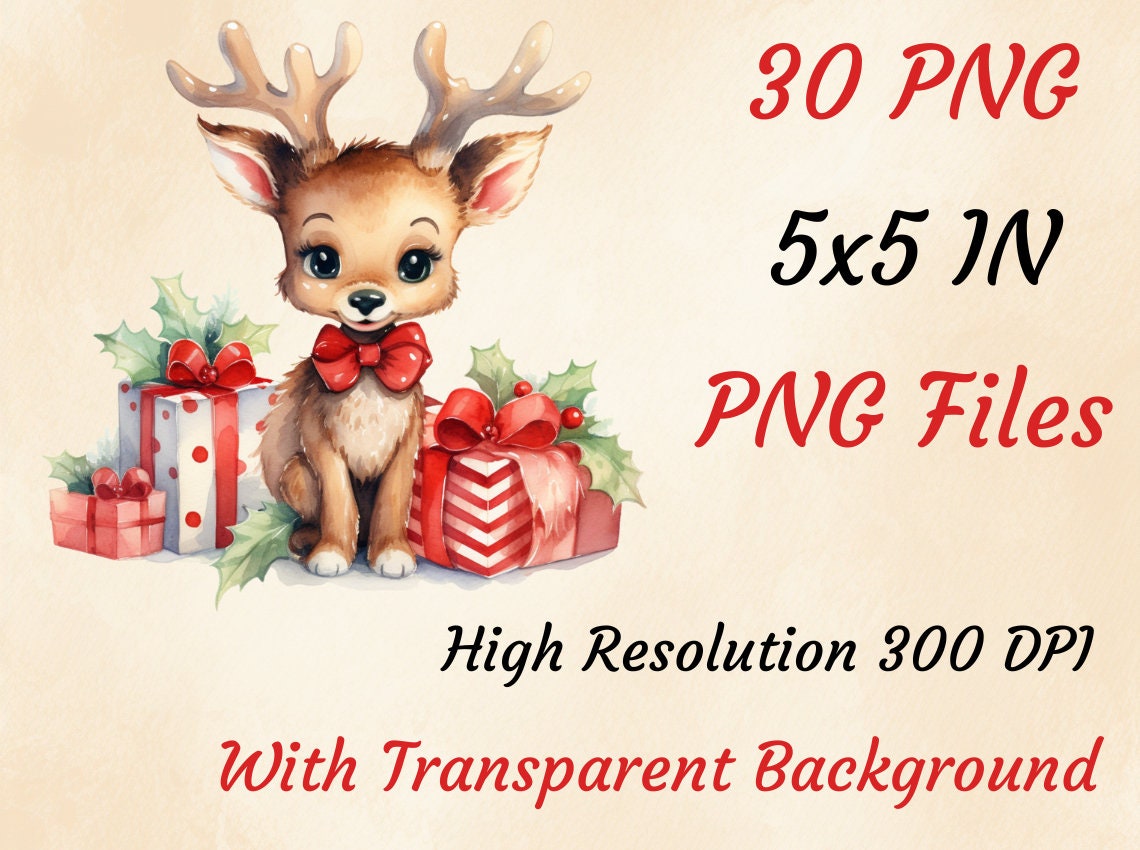 30 PNG Watercolor Cute Reindeer Clipart, Christmas Reindeers, Woodland ...