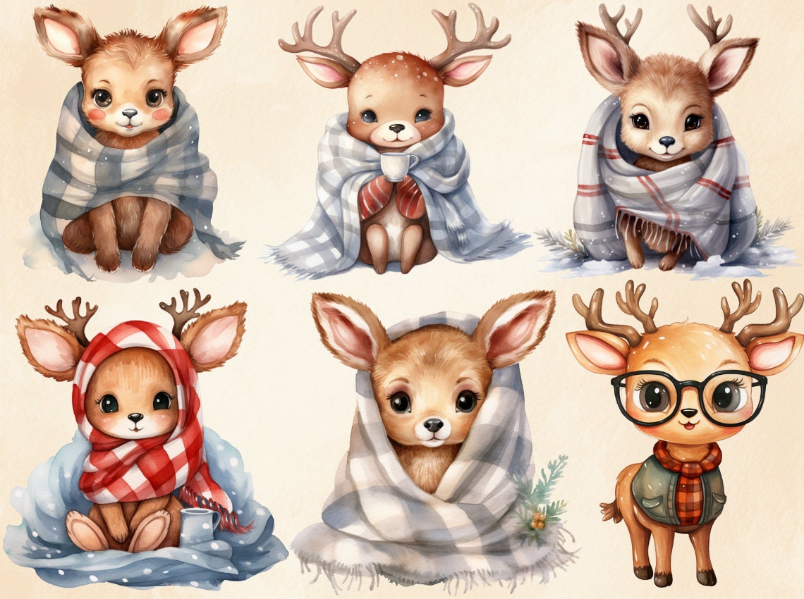 30 PNG Watercolor Cute Reindeer Clipart, Christmas Reindeers, Woodland ...