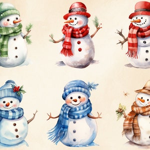 30 PNG Watercolor Cute Snowman Clipart, Christmas Clipart, Winter ...