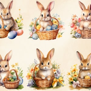 20 PNG Watercolor Easter Bunny Clipart, Spring Bunnies, Easter Baskets ...