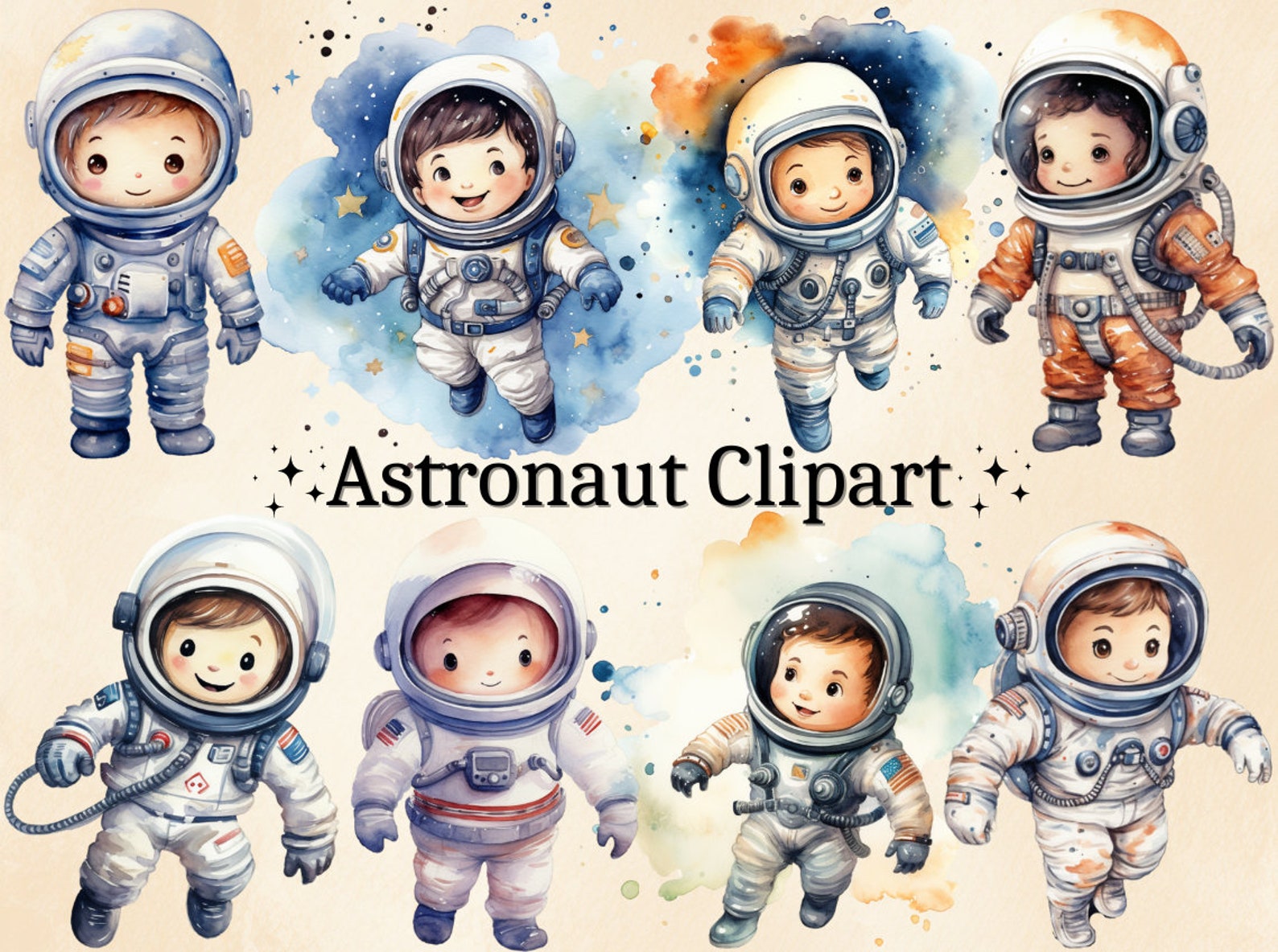 20 PNG Watercolor Astronaut Clipart, Space Clipart, Cute Astronaut ...