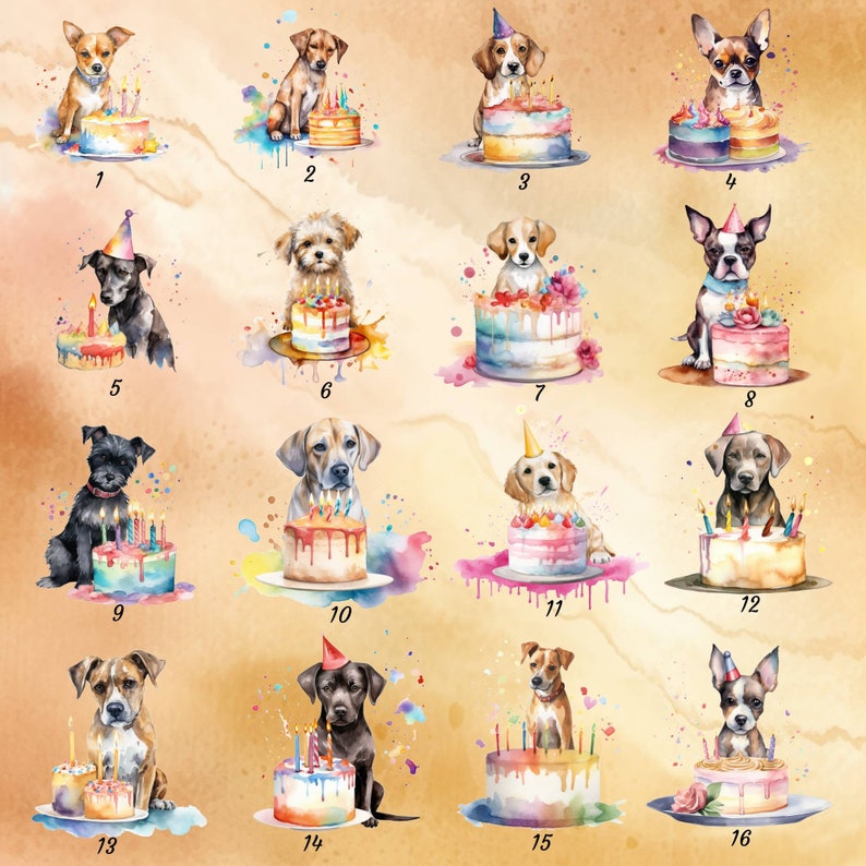16 PNG Watercolor Birthday Dog Clipart Funny Birthday Party - Etsy