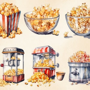 16 PNG Watercolor Popcorn Clipart, Popcorn Bowl Clip Art, Popcorn Stand ...