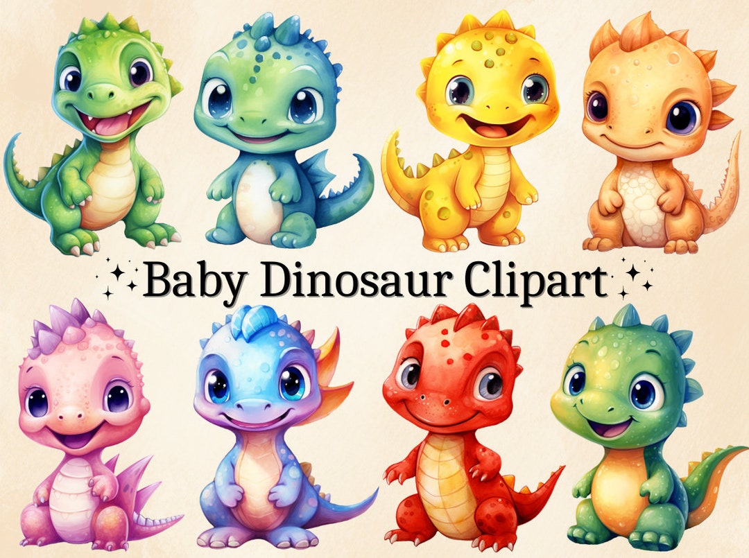 Watercolor Baby Dinosaur Clipart: Nursery Decor PNG Bundle (commercial ...