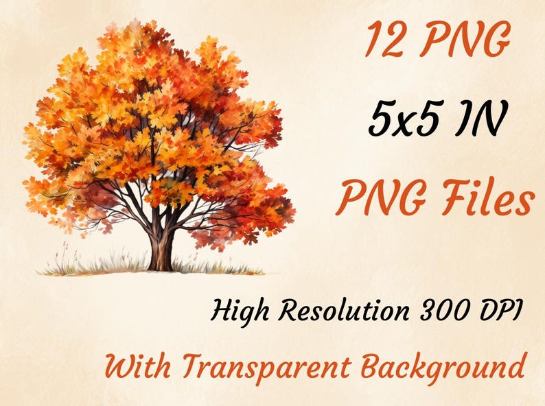 12 PNG Watercolor Fall Tree Clipart, Autumn Trees Clipart, Fall Tree ...