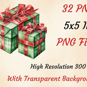 32 PNG Watercolor Christmas Presents Clipart, Cute Gift Boxes ...