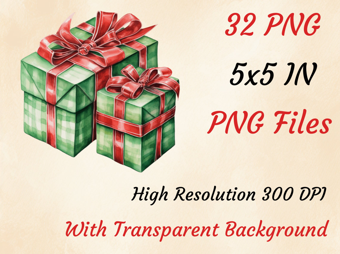 32 PNG Watercolor Christmas Presents Clipart, Cute Gift Boxes ...