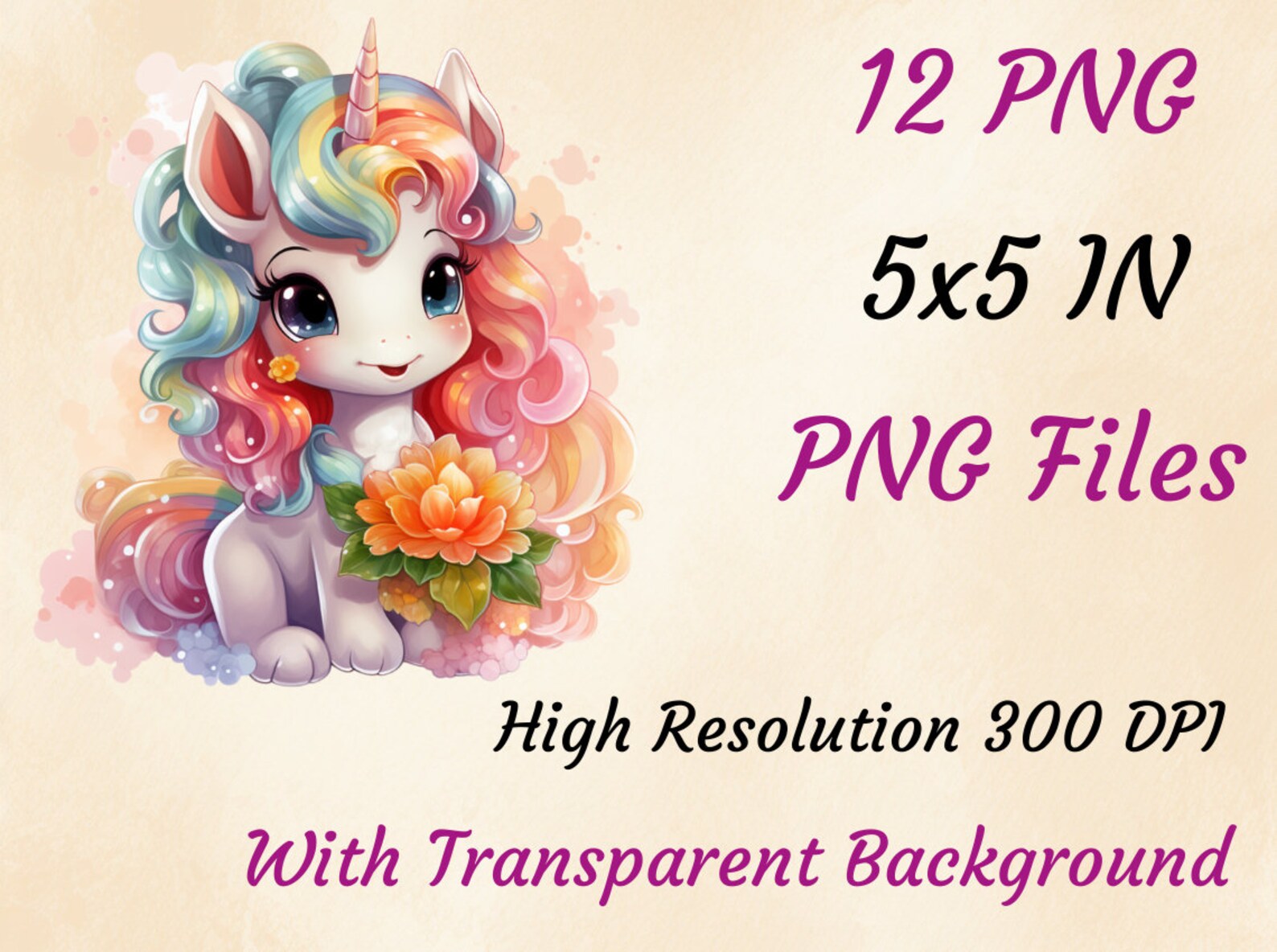 12 PNG Watercolor Cute Unicorn Clipart, Unicorn PNG, Baby Unicorn ...