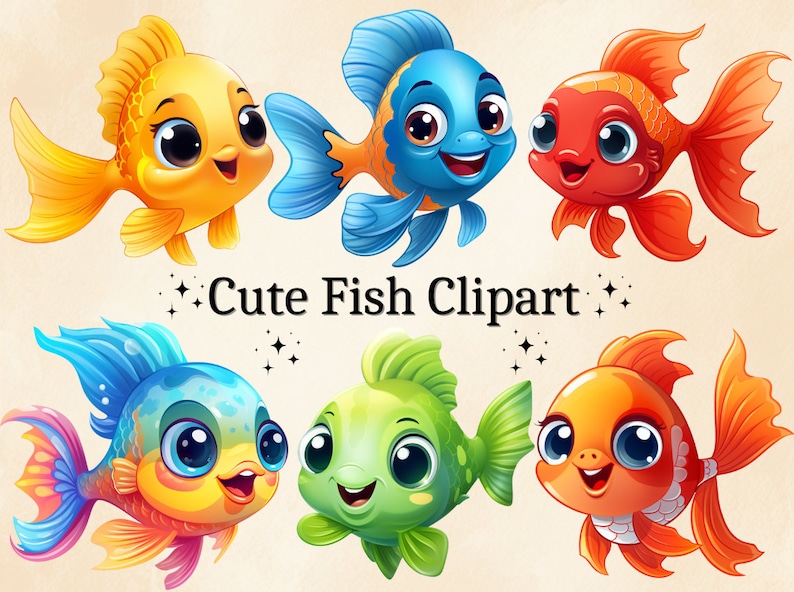 12 PNG Watercolor Cute Fish Clipart, Ocean Clipart, Sea Clipart, Baby ...