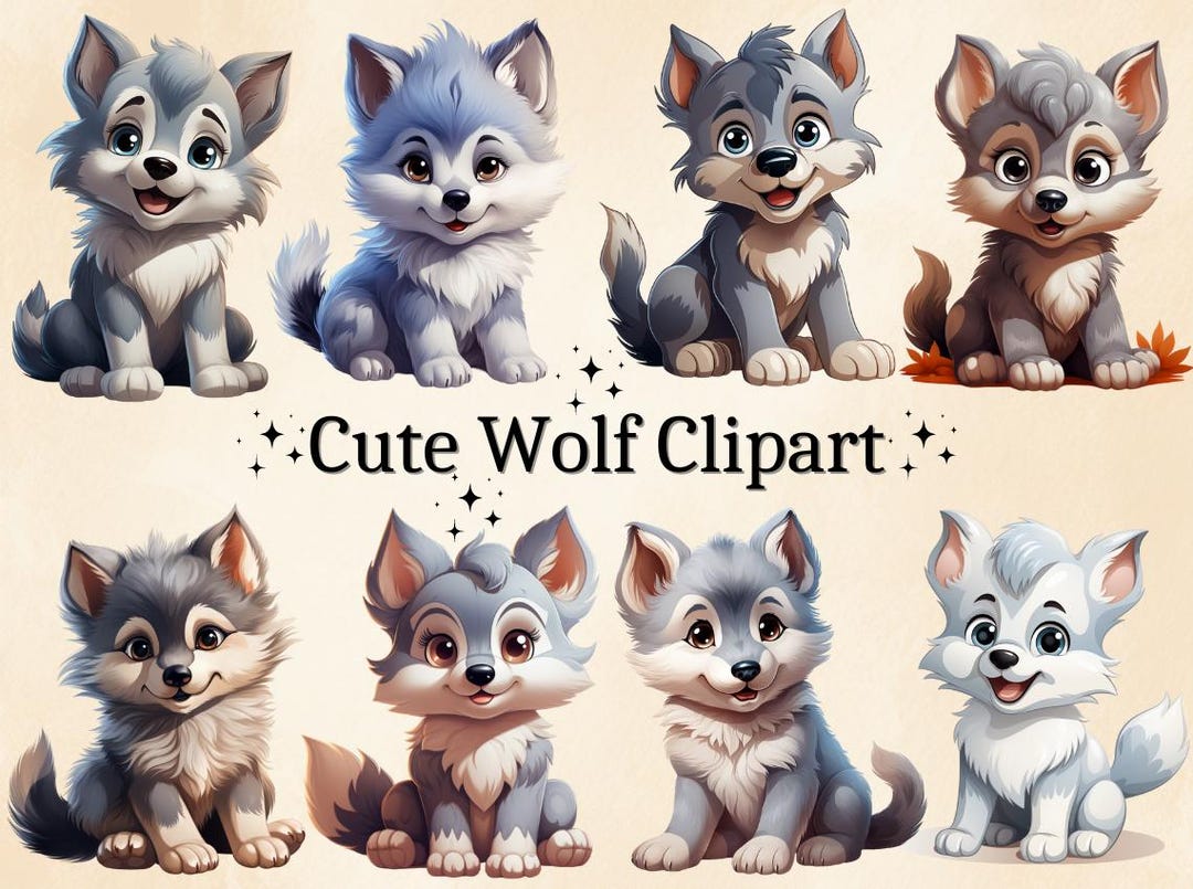 12 PNG Watercolor Cute Wolf Clipart, Baby Wolf Images, Cartoon Wolves ...