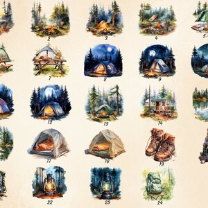 24 PNG Watercolor Camping Clipart, Tent Clip Art, Campfire Clipart ...