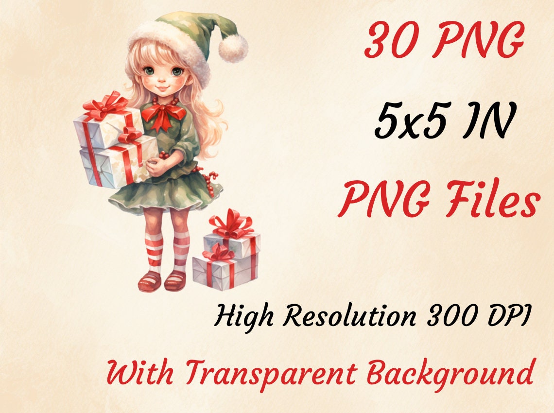 Watercolor Christmas Elves Clipart: Holiday PNG Bundle (digital ...