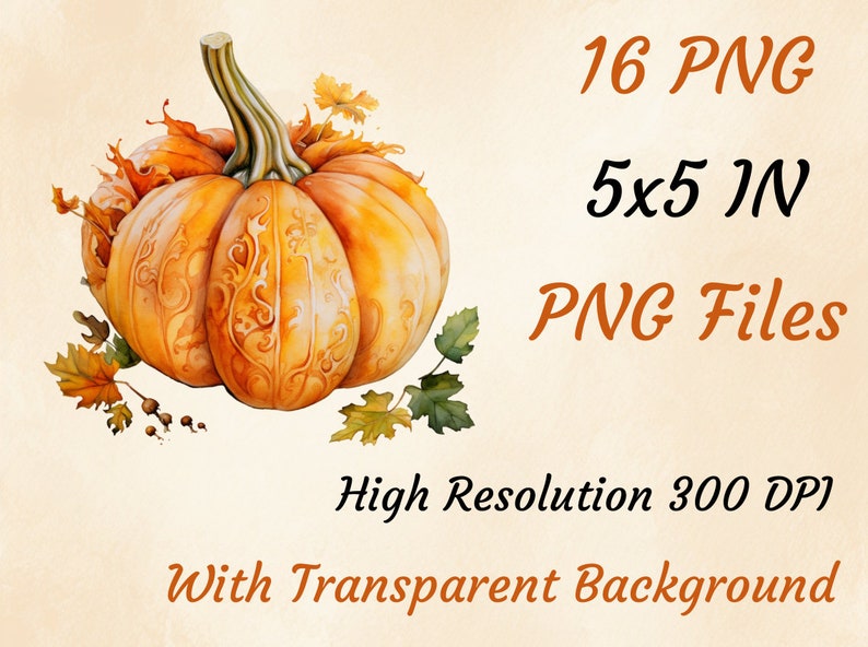 Watercolor Pumpkin Clipart: Fall & Halloween PNG Bundle (digital ...
