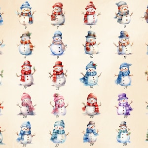 30 PNG Watercolor Cute Snowman Clipart, Christmas Clipart, Winter ...