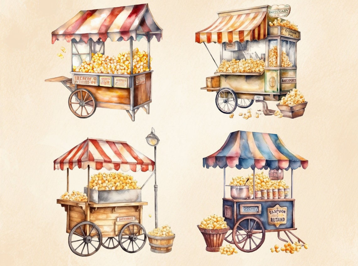 16 PNG Watercolor Popcorn Clipart, Popcorn Bowl Clip Art, Popcorn Stand ...