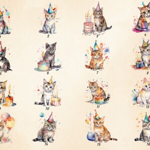16 PNG Watercolor Birthday Cat Clipart, Funny Birthday Party Cat PNG ...