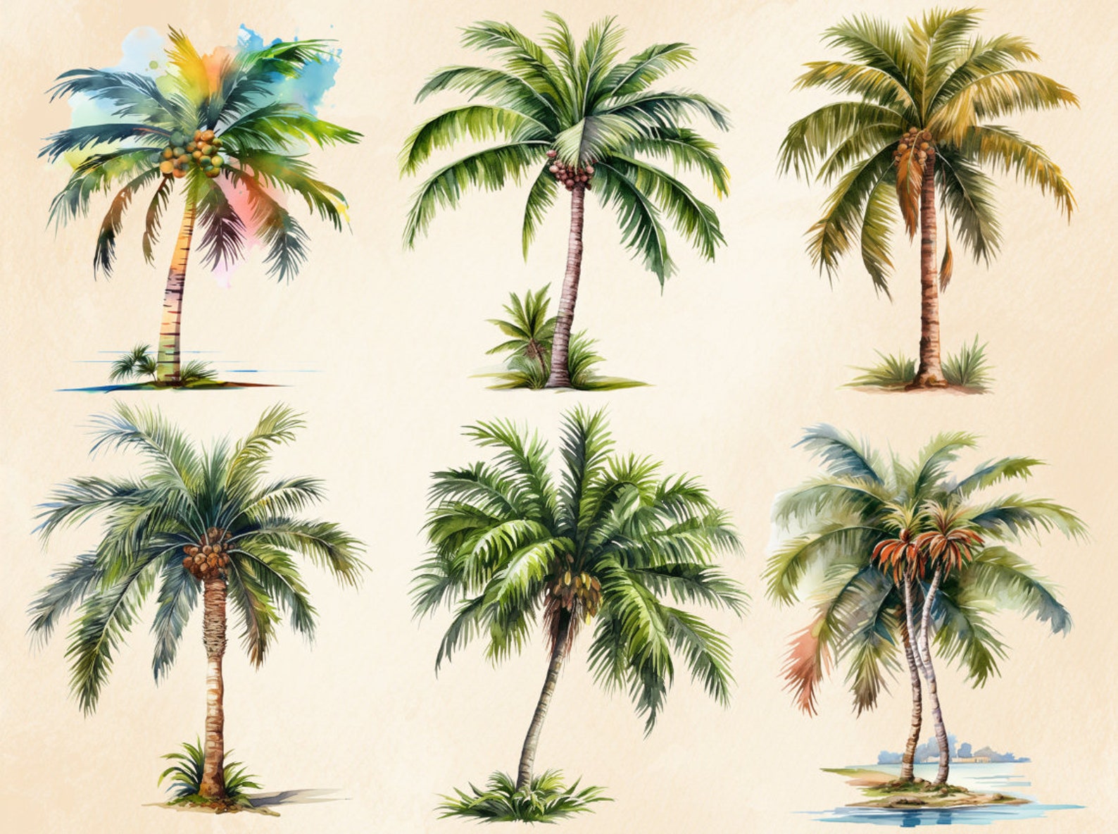 16 PNG Watercolor Palm Tree Clipart, Tropical Trees Clipart, Summer ...