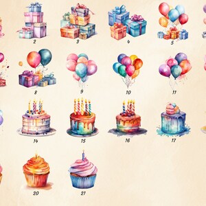 21 PNG Watercolor Happy Birthday Clipart, Kids Birthday Clipart Pack ...
