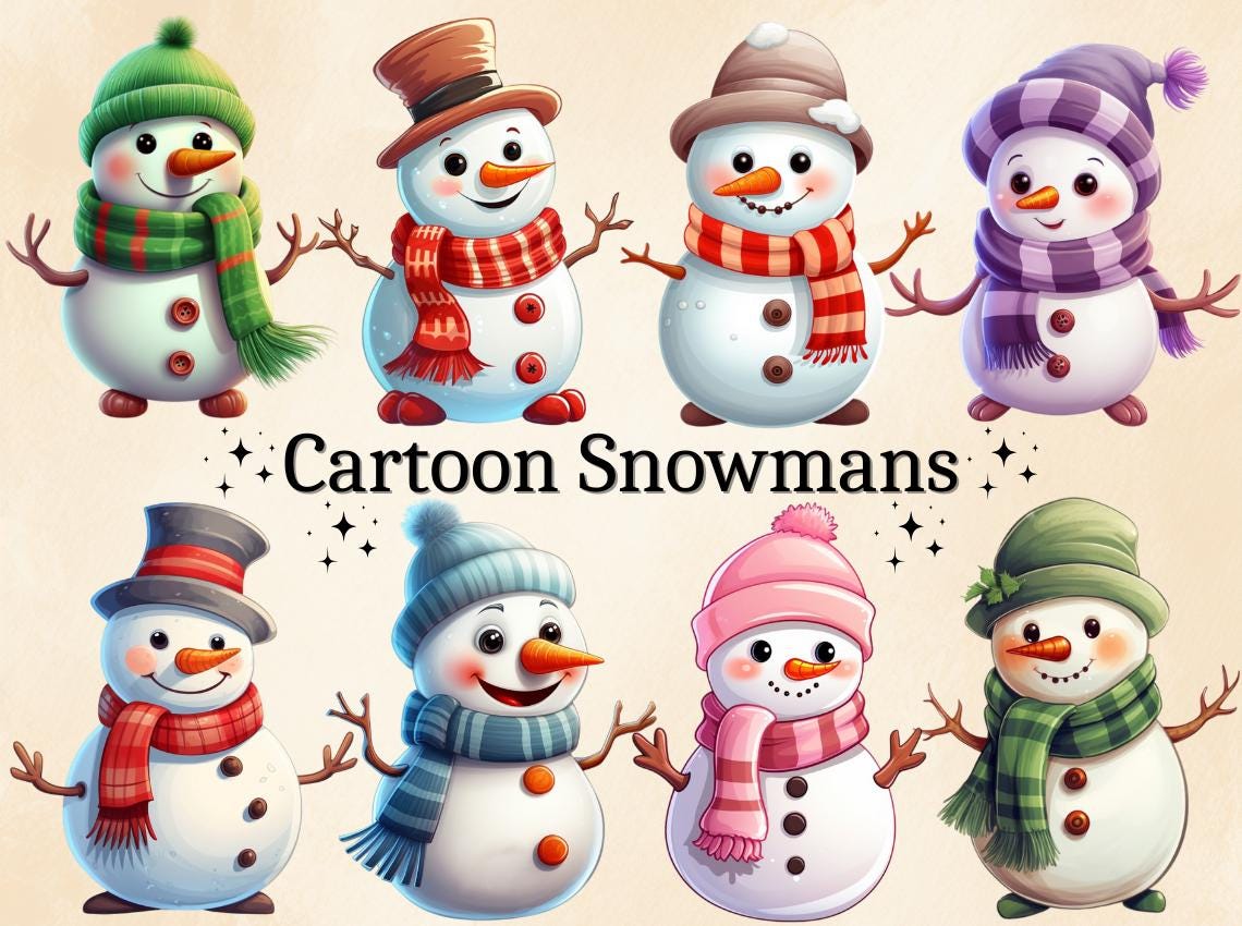 12 PNG Cartoon Snowman Clipart, Winter Clipart, Christmas Clipart ...