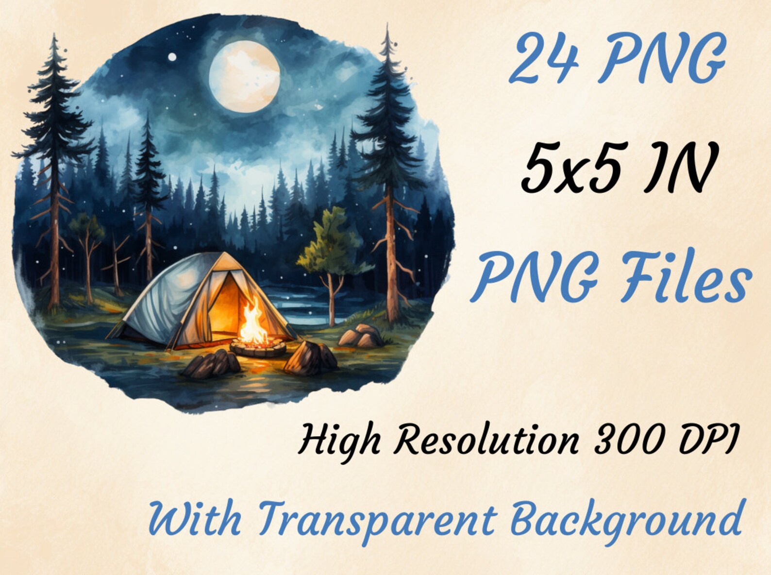 24 PNG Watercolor Camping Clipart, Tent Clip Art, Campfire Clipart ...