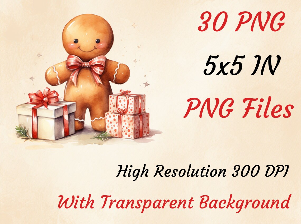 Watercolor Gingerbread Man Clipart: Christmas Holiday PNG Bundle ...