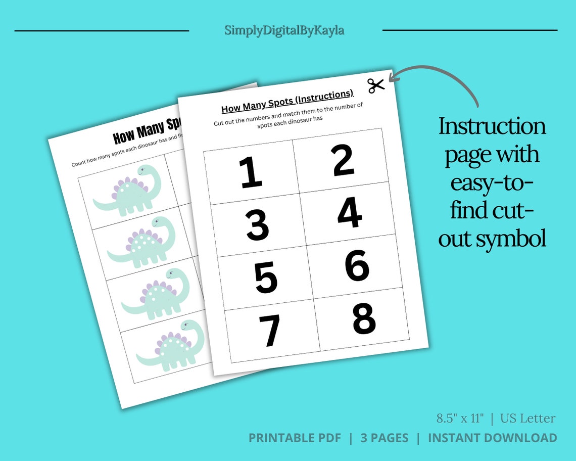 Numbers & Counting Dinosaurs, Busy Book Printable, Homeschool Worksheet ...
