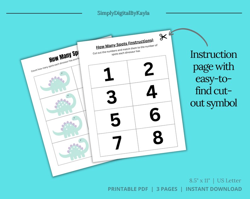 Numbers & Counting Dinosaurs, Busy Book Printable, Homeschool Worksheet ...
