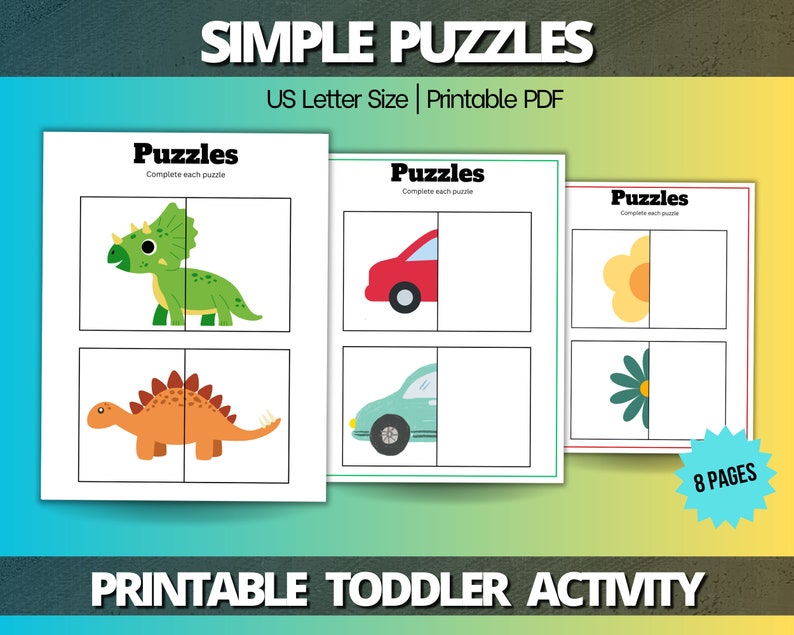 Simple Puzzles, Busy Book Printable, Preschool Activity, Dinosaur ...