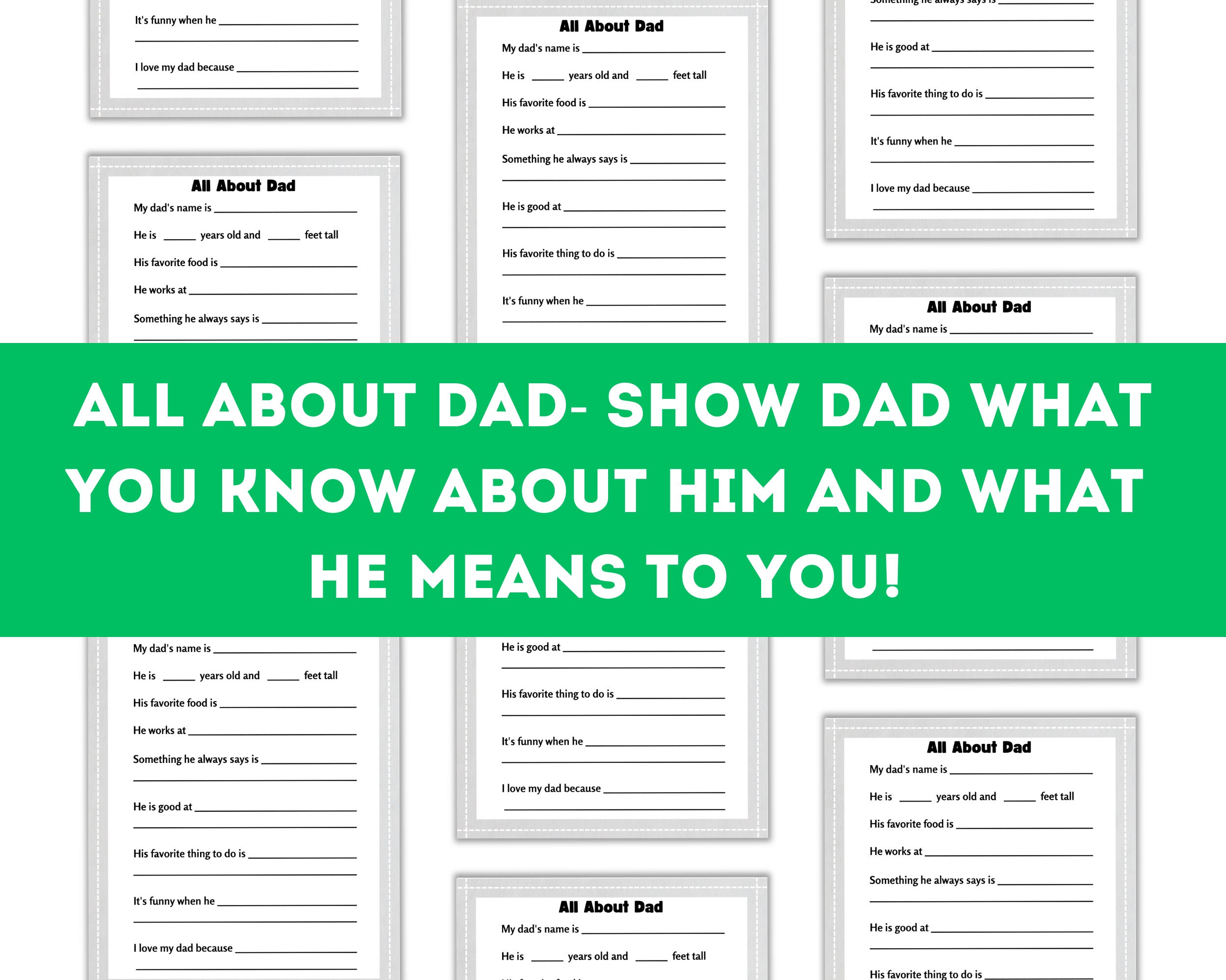 All About Dad Printable Activity, Questionaire About Dad, Printable ...