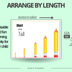 Size Sorting Worksheet, Tall and Short Worksheet, Busy Book Printable ...