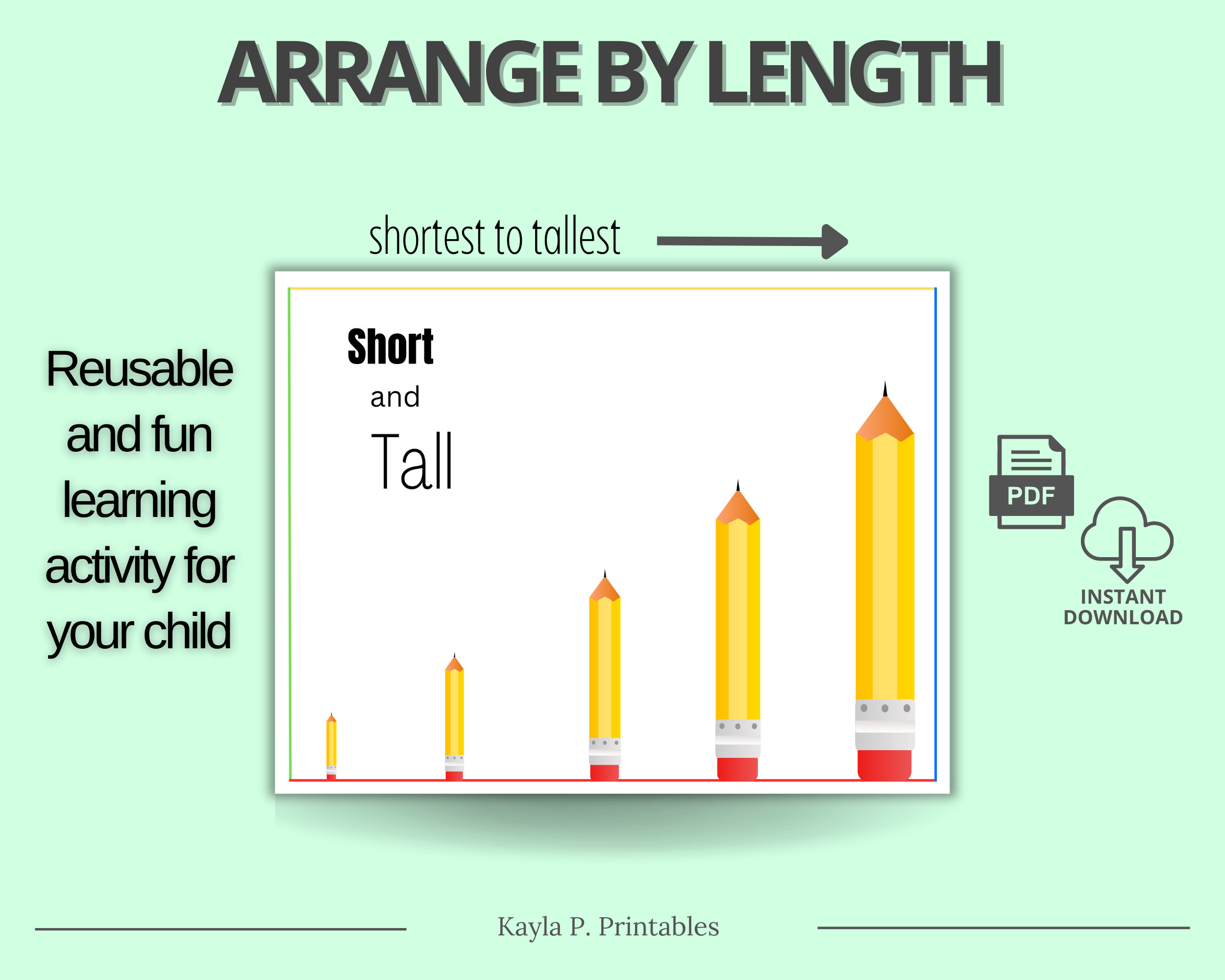 Size Sorting Worksheet, Tall and Short Worksheet, Busy Book Printable ...