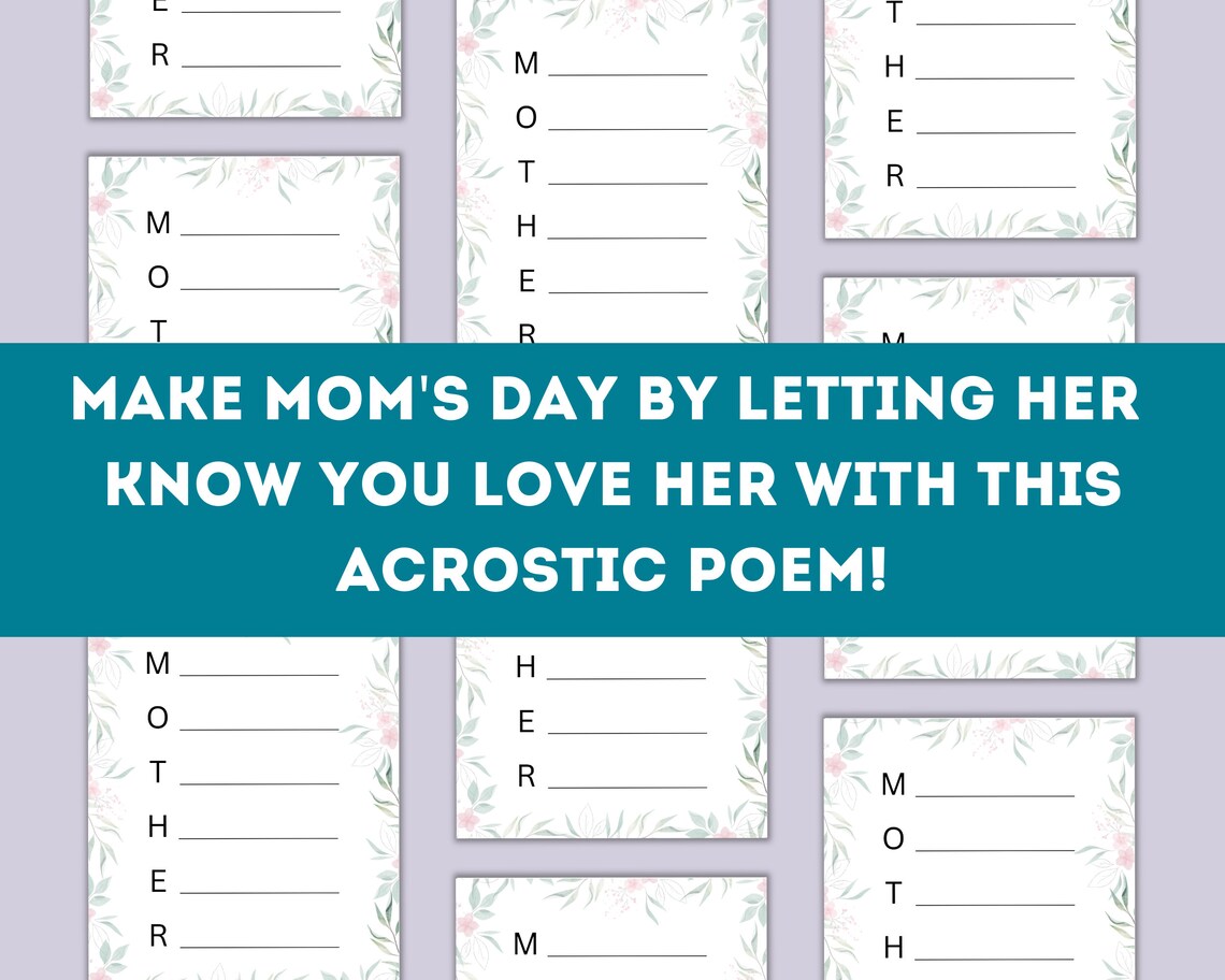 Acrostic Poem for Mom, Mother's Day Activity, Printable Activity Mom ...