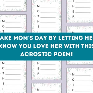 Acrostic Poem for Mom, Mother's Day Activity, Printable Activity Mom ...