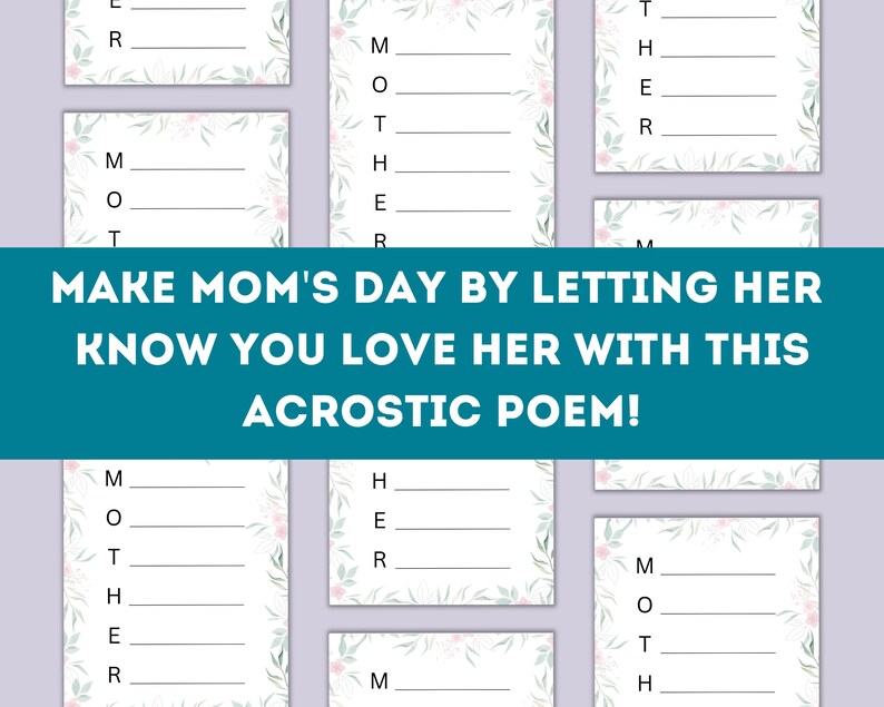 Acrostic Poem for Mom, Mother's Day Activity, Printable Activity Mom ...