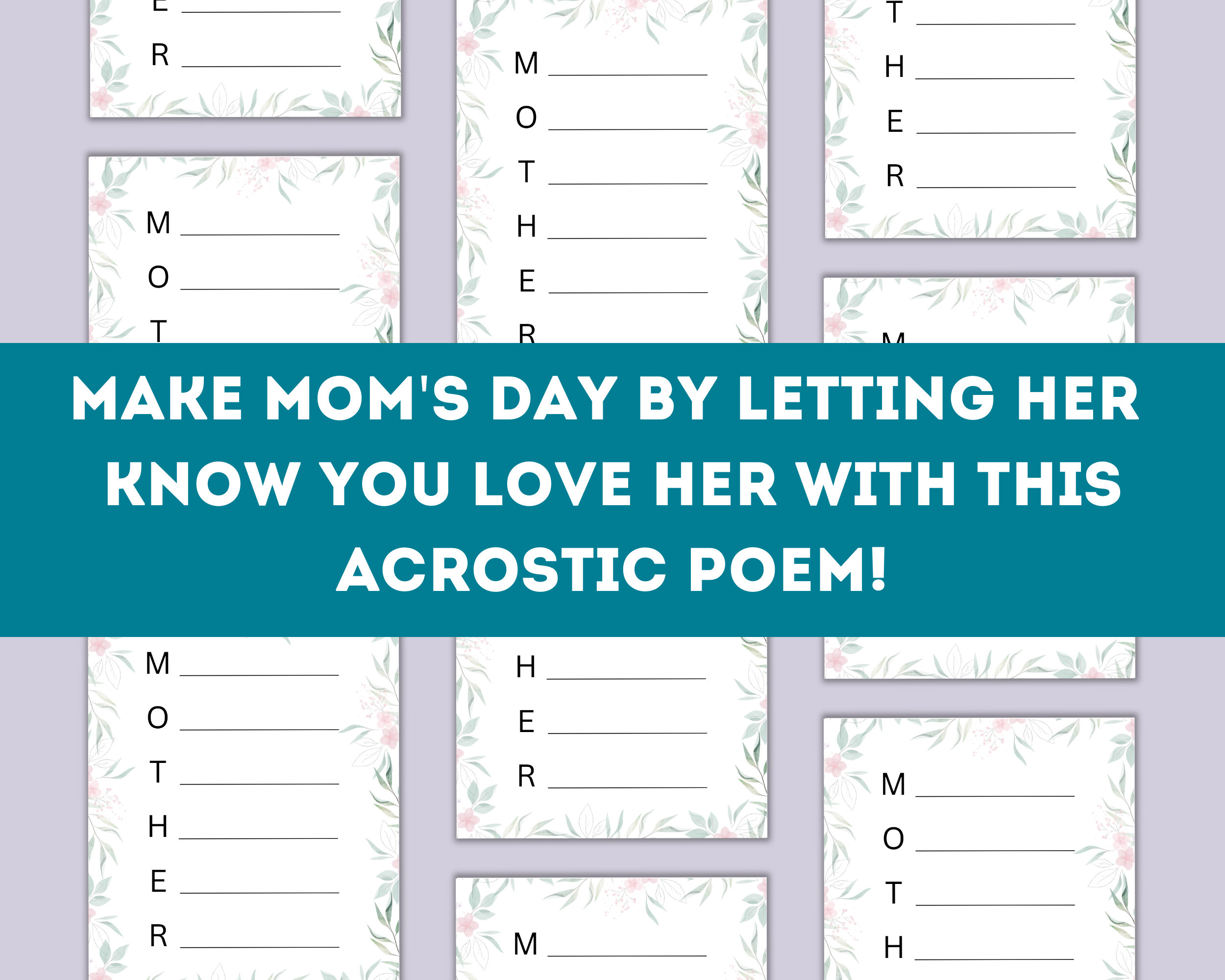 Acrostic Poem for Mom, Mother's Day Activity, Printable Activity Mom ...