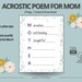 Acrostic Poem for Mom, Mother's Day Activity, Printable Activity Mom ...