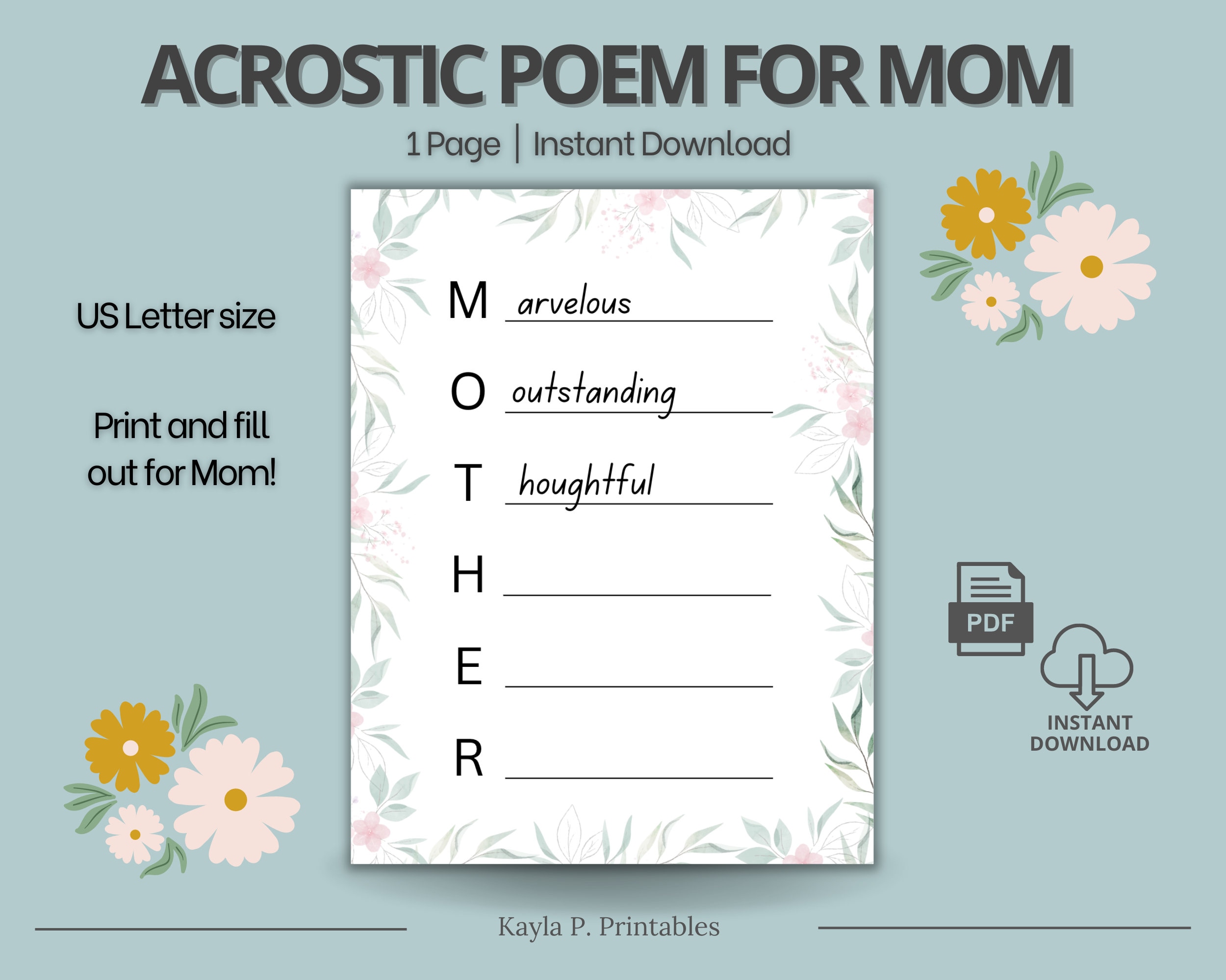 Poema acróstico para mamá, Actividad del Día de la Madre, Actividad ...